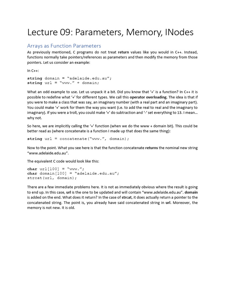 Lecture L09 Parameters Memory INodes Notes | PDF | Pointer (Computer ...