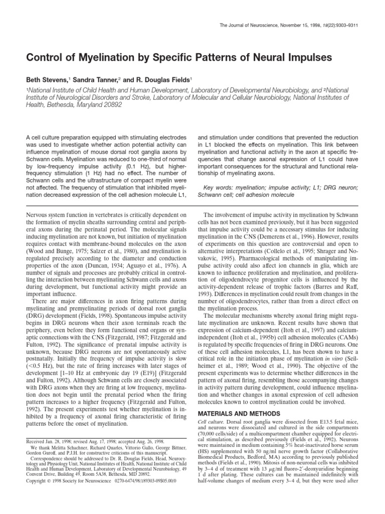 Control of Myelination by Specific Patterns of Neural Impulses | PDF ...