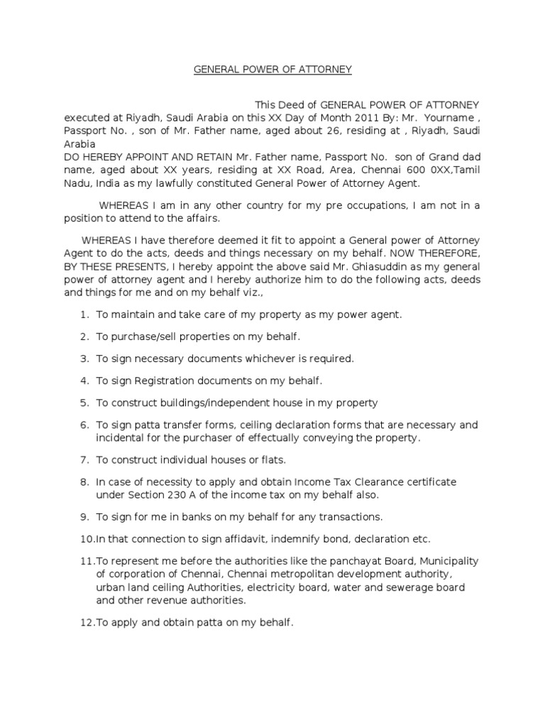 General Power of Attorney - Template | PDF | Power Of Attorney | Lease