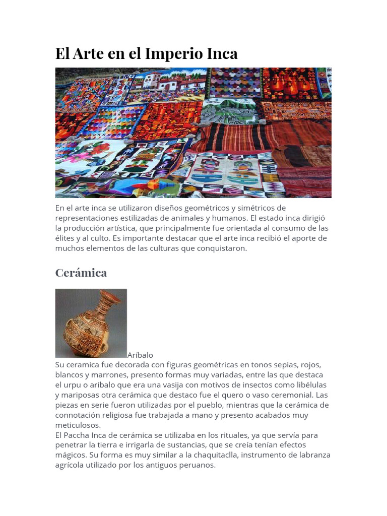 El Arte en El Imperio Inca | Descargar gratis PDF | Imperio Inca