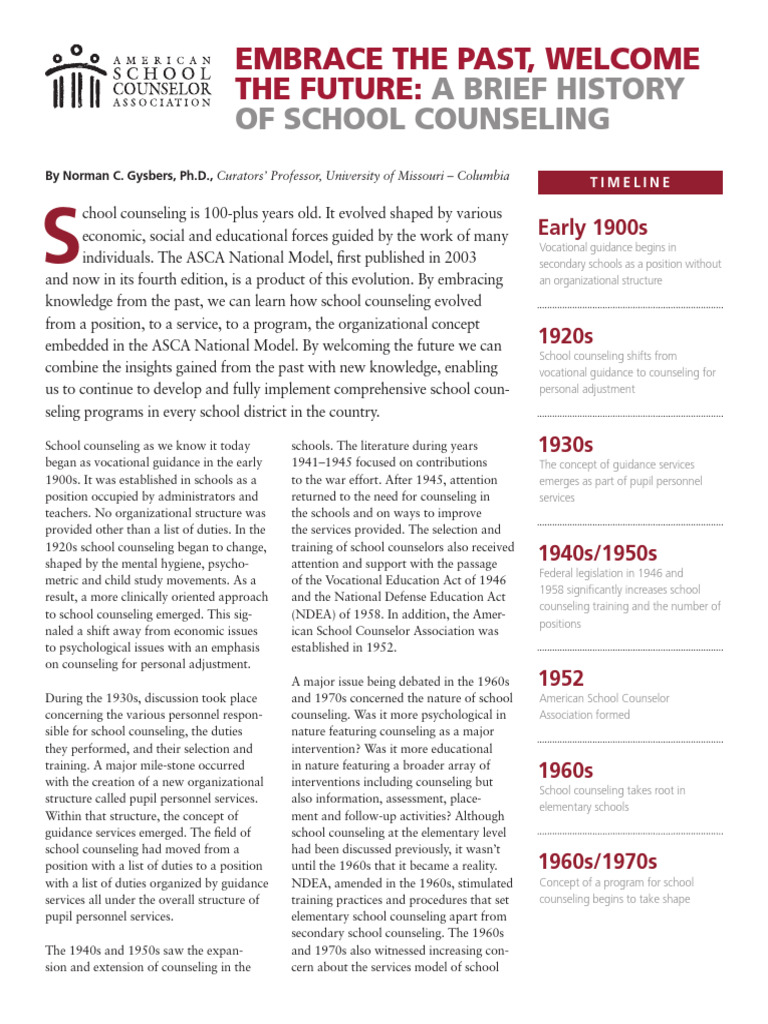 History of School Counseling Evolution | PDF | School Counselor ...