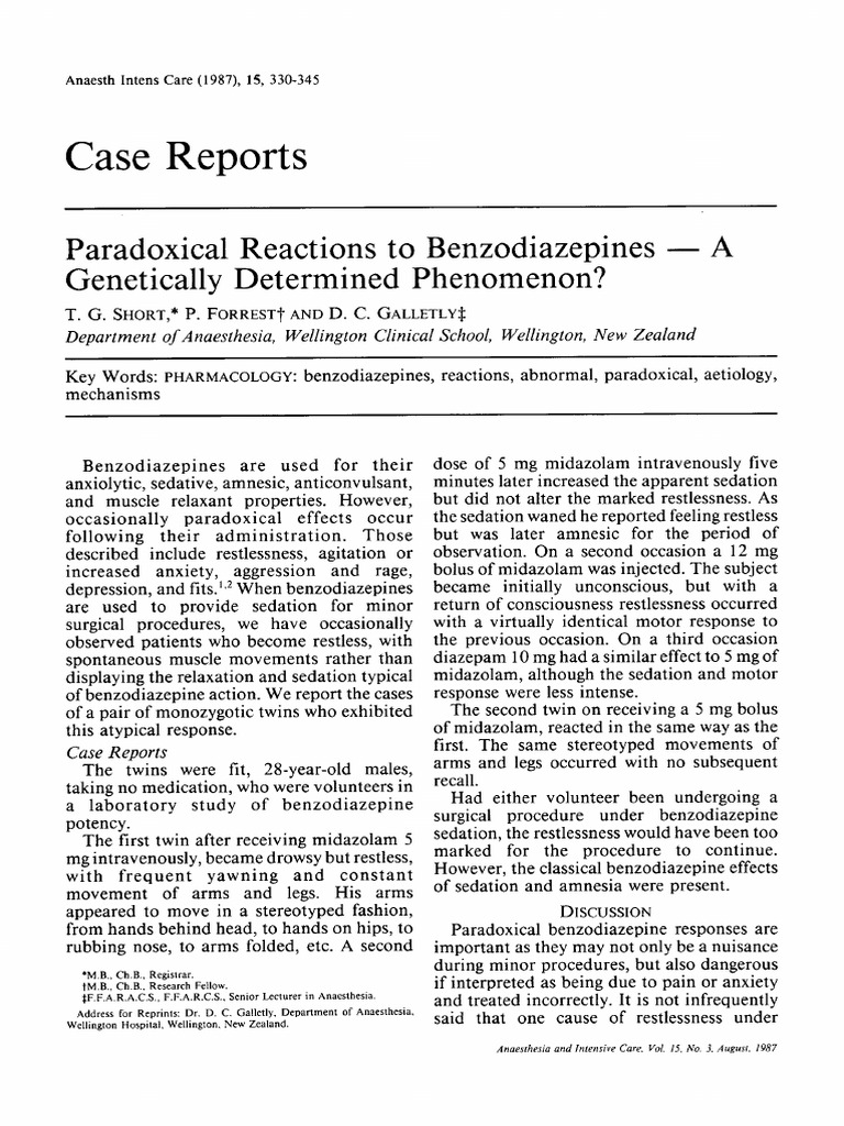 Case Report - Paradoxical Reaction | PDF | Midazolam | Benzodiazepine