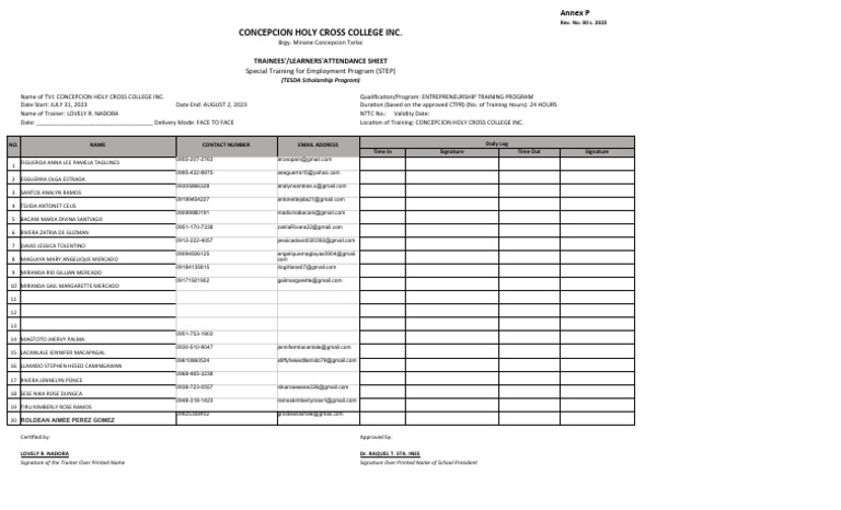 Attendance Form 2023 | PDF