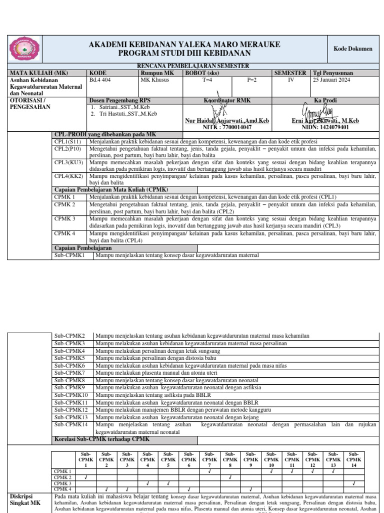 RPS Asuhan Kebidanan Kegawatdaruratan Maternal Dan Neonatal | PDF