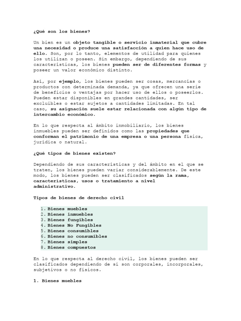 Tipos de Bienes: Clasificación y Ejemplos | PDF | Bienes | Economias