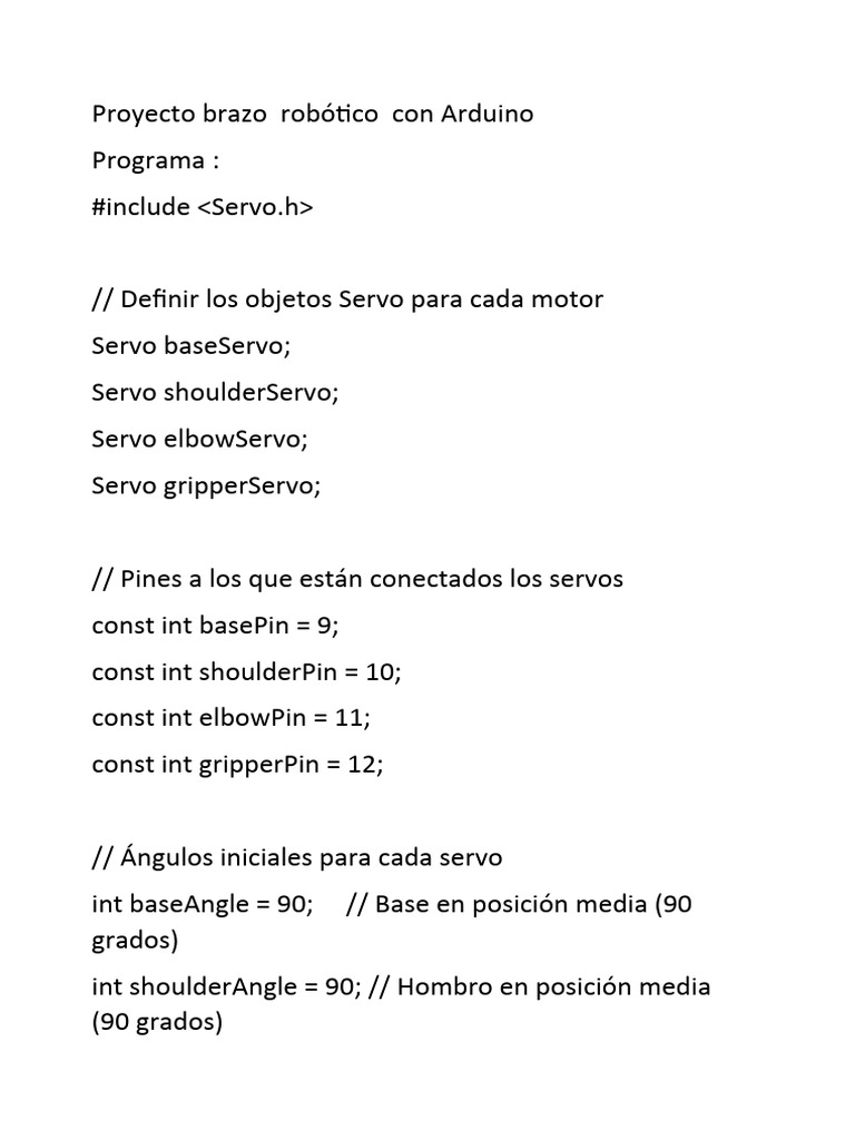 Proyecto Brazo Robótico Con Arduino | Descargar gratis PDF | Arduino