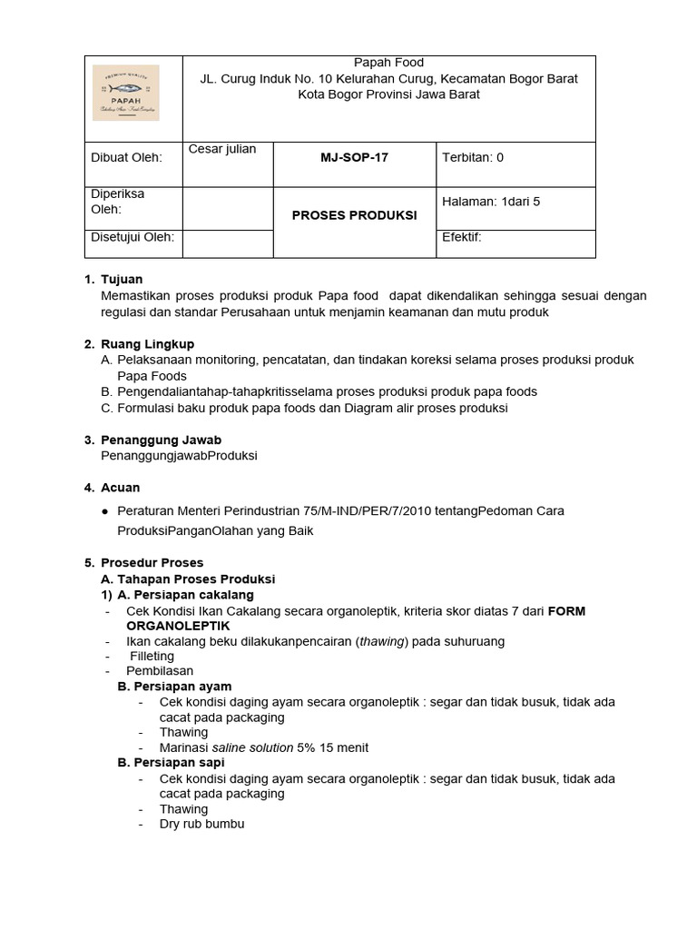 SOP-17-Proses Produksi | PDF