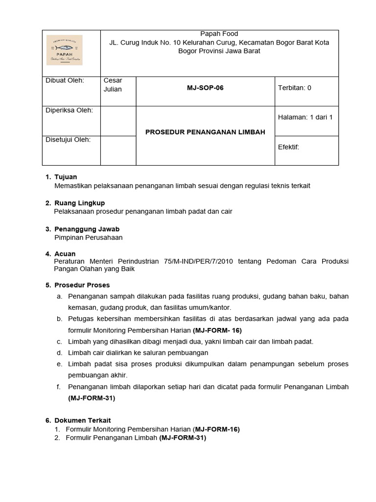 SOP-06-Prosedur Penanganan Limbah | PDF