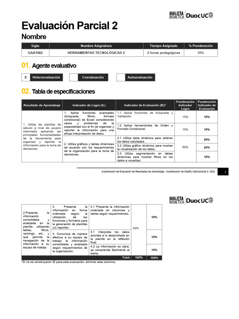 Evaluación Parcial 2 | PDF | Evaluación | Aprendizaje