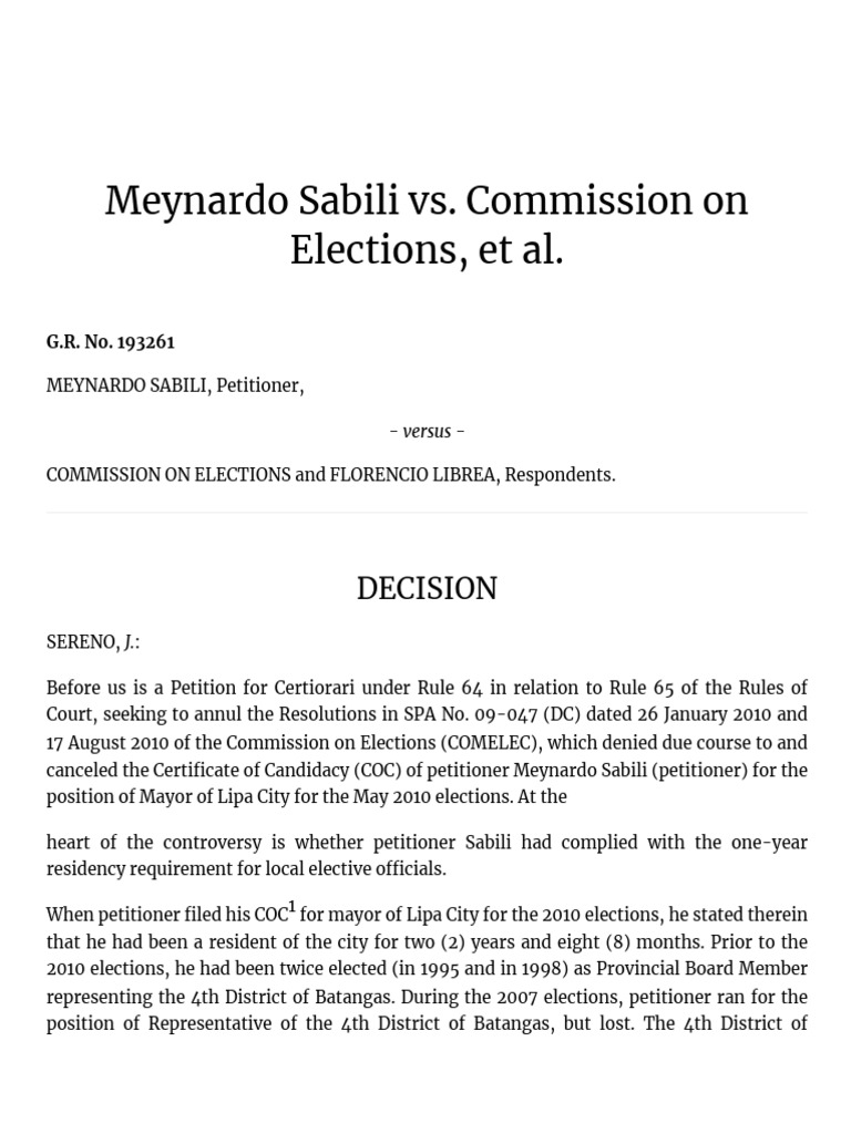 24-Meynardo Sabili vs. Commission on Elections, et al. | PDF | Judgment ...