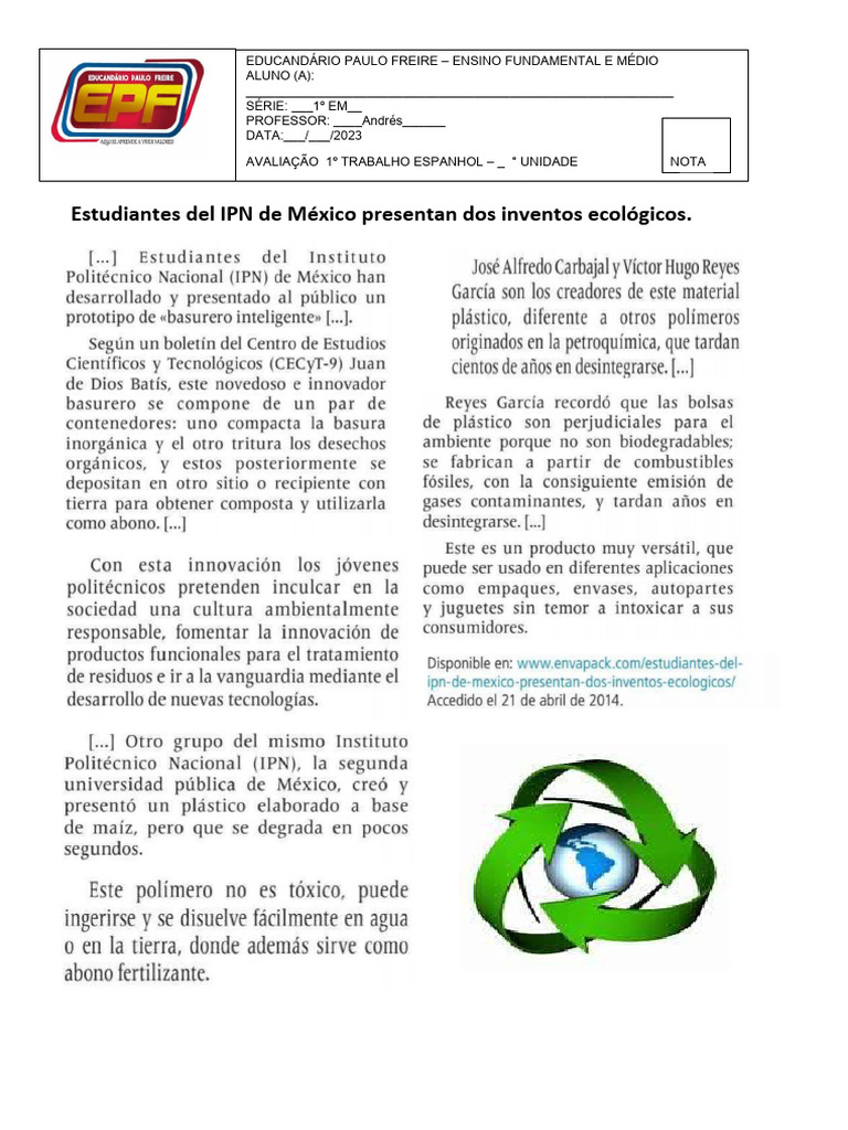 Inventos Ecologicos | PDF | El plastico