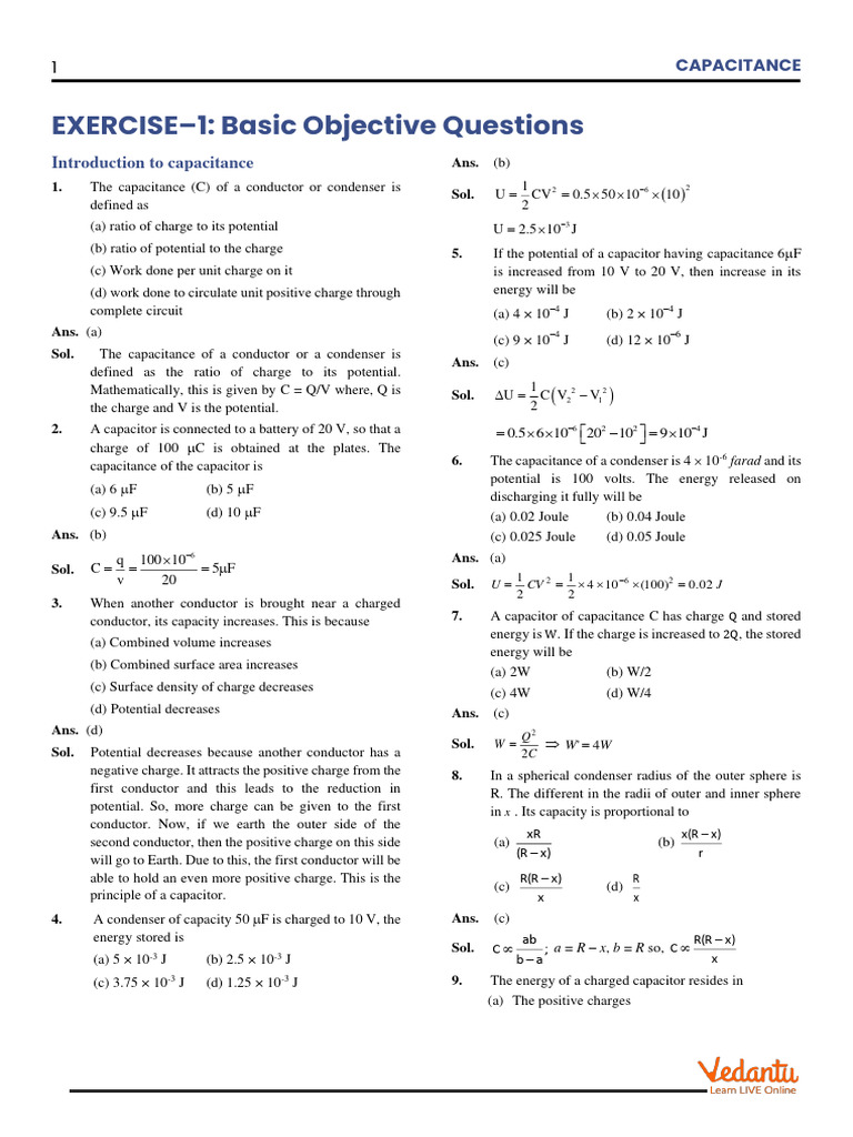 EXERCISE-1 (Capacitance) | Download Free PDF | Capacitance | Capacitor