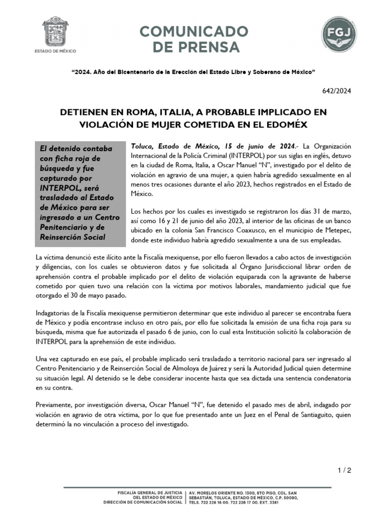 Comunicado 642 | PDF | Violación | México