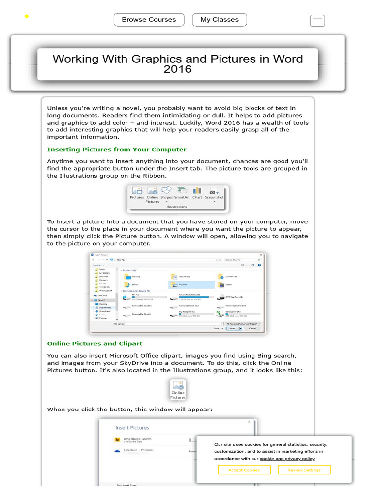 Working With Graphics and Pictures in Word 2016 | PDF | Microsoft Excel ...