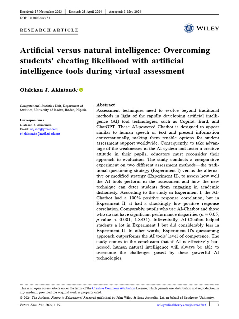 AI vs. Natural Intelligence in Assessments | PDF | Artificial ...