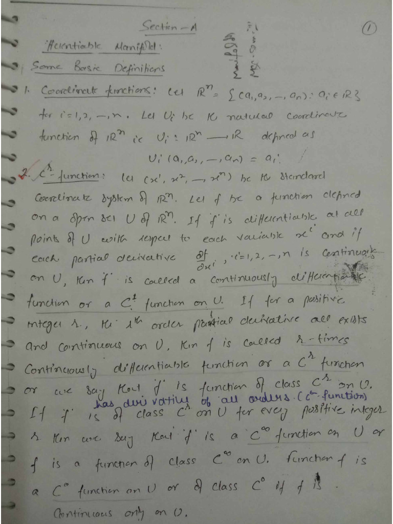 Differentiable Manifolds Section A Notes | PDF