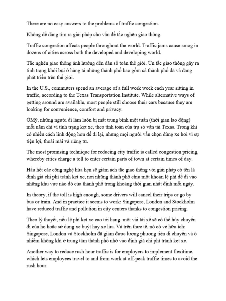 There Are No Easy Answers To The Problems of Traffic Congestion | PDF