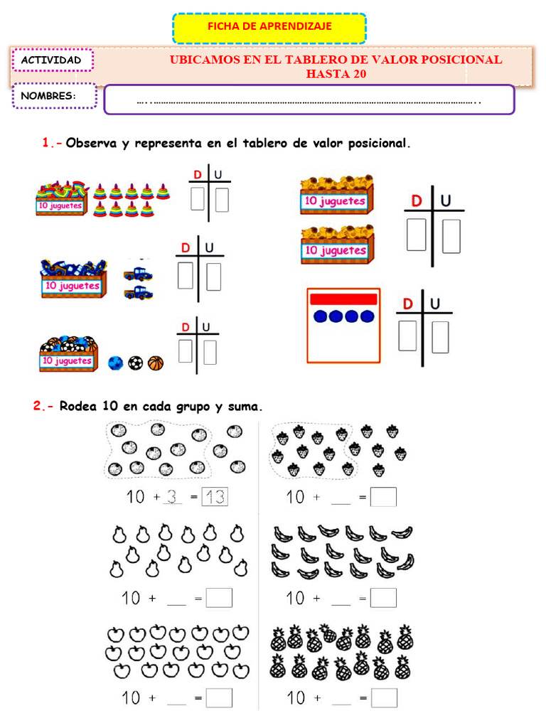 FICHA Ubicamos en El Tablero de Valor Posicional Hasta 20 | PDF