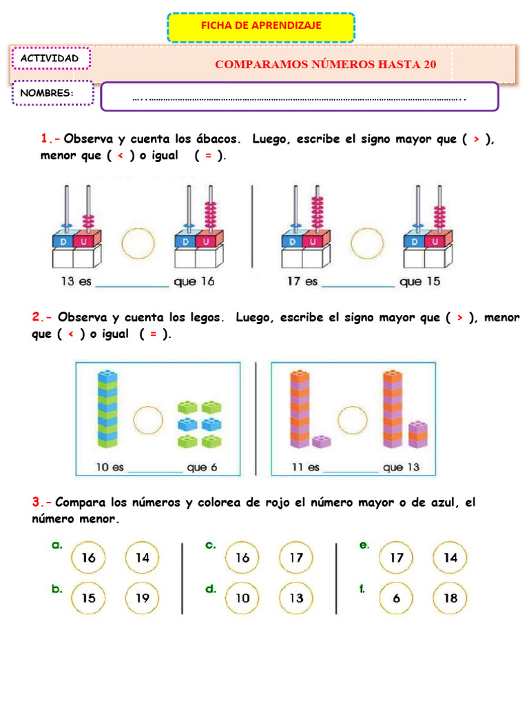 Ficha Comparamos Hasta 20 | PDF