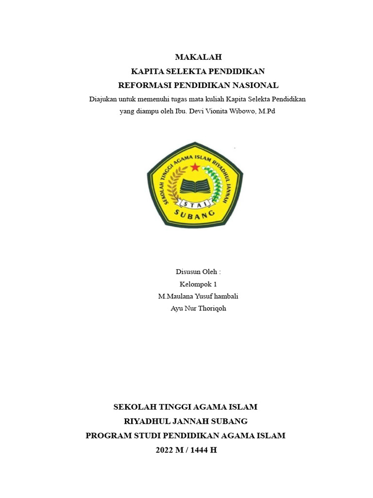 MKLH KEL 1 ReformasiPendidikan Nasional - Docx NEW | PDF