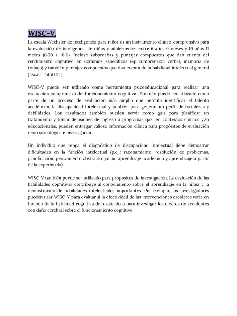 Apuntes Wisc-V | Descargar gratis PDF | Ciencias del comportamiento ... Apuntes Wisc-V | Descargar gratis PDF | Ciencias del comportamiento ...