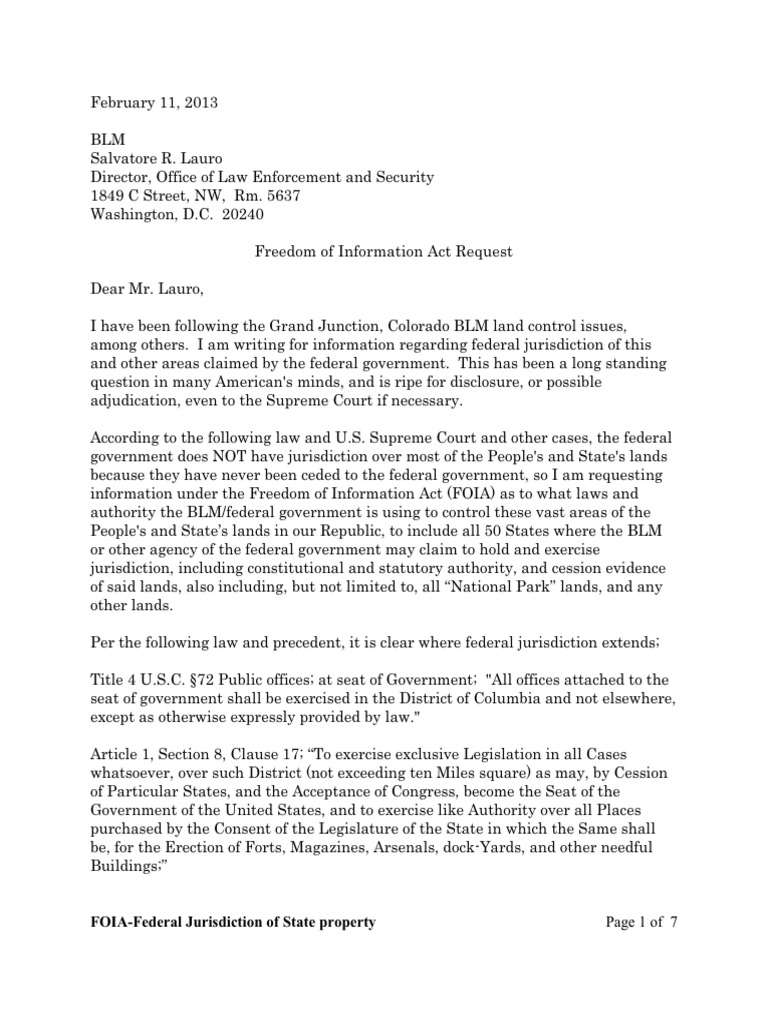 Federal-Jurisdiction-In-the-United-States-BLM-letter | PDF ...