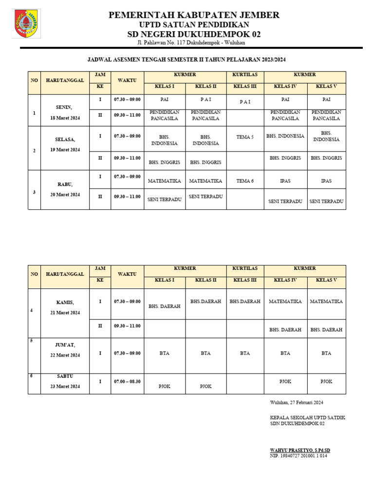 Jadwal Ats Genap 2023 2024 | PDF