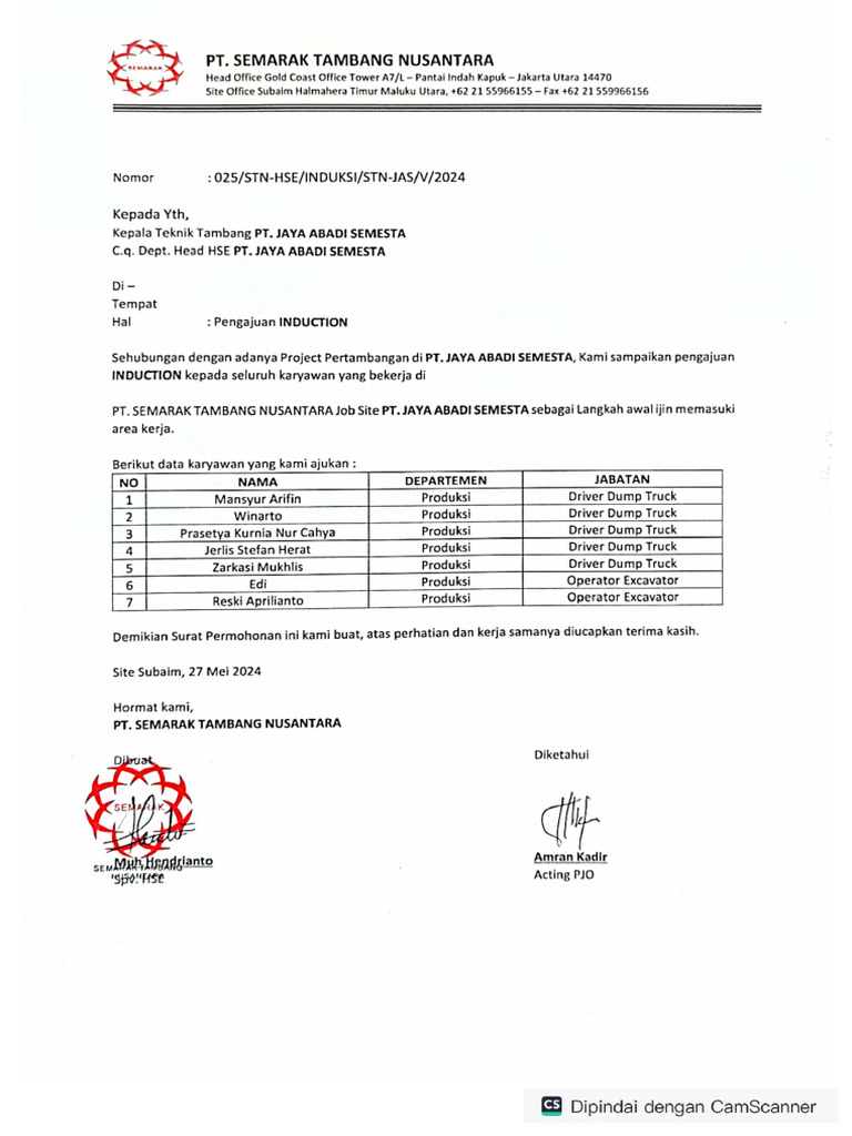 Pengajuan Induction 27 Mei 2024 | PDF