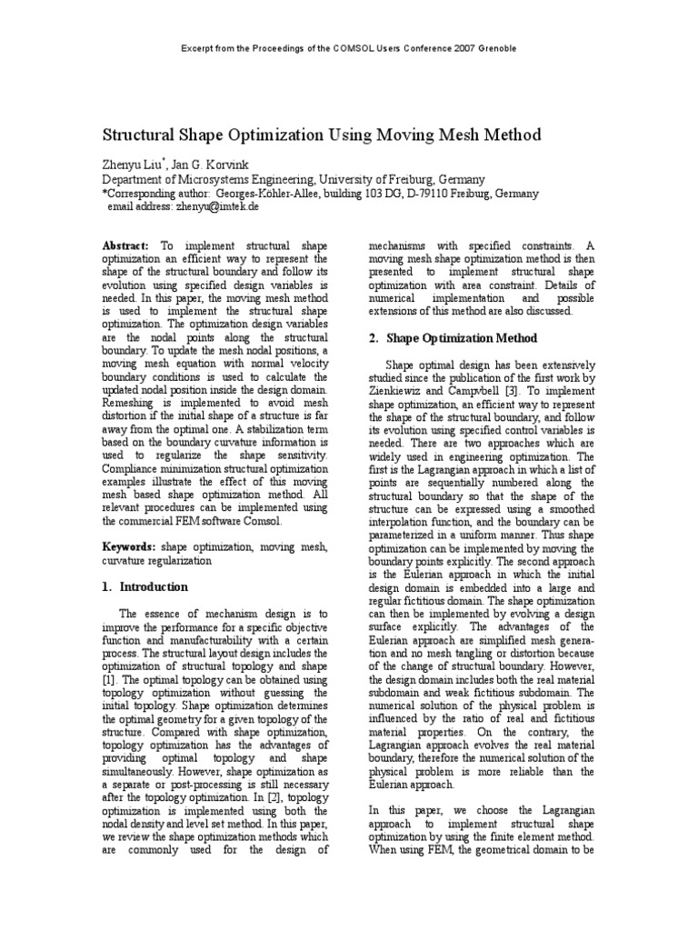 Structural Shape Optimization Using Moving Mesh Method Pdf Mathematical Optimization 