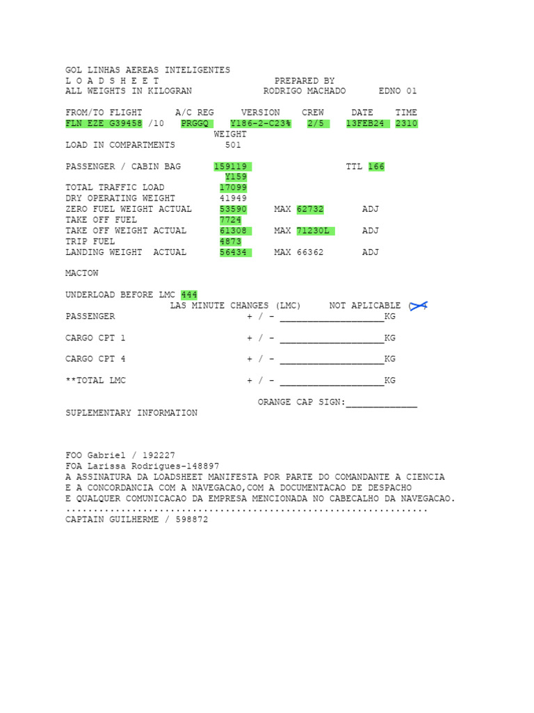 Loadsheet Edno 01 Glo - 1 | PDF