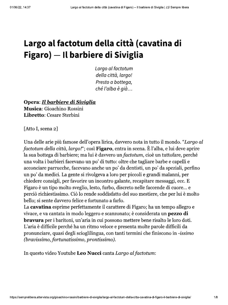 Rossini - Il Barbiere Di Siviglia - Largo Al Factotum - (11) Testo e ...