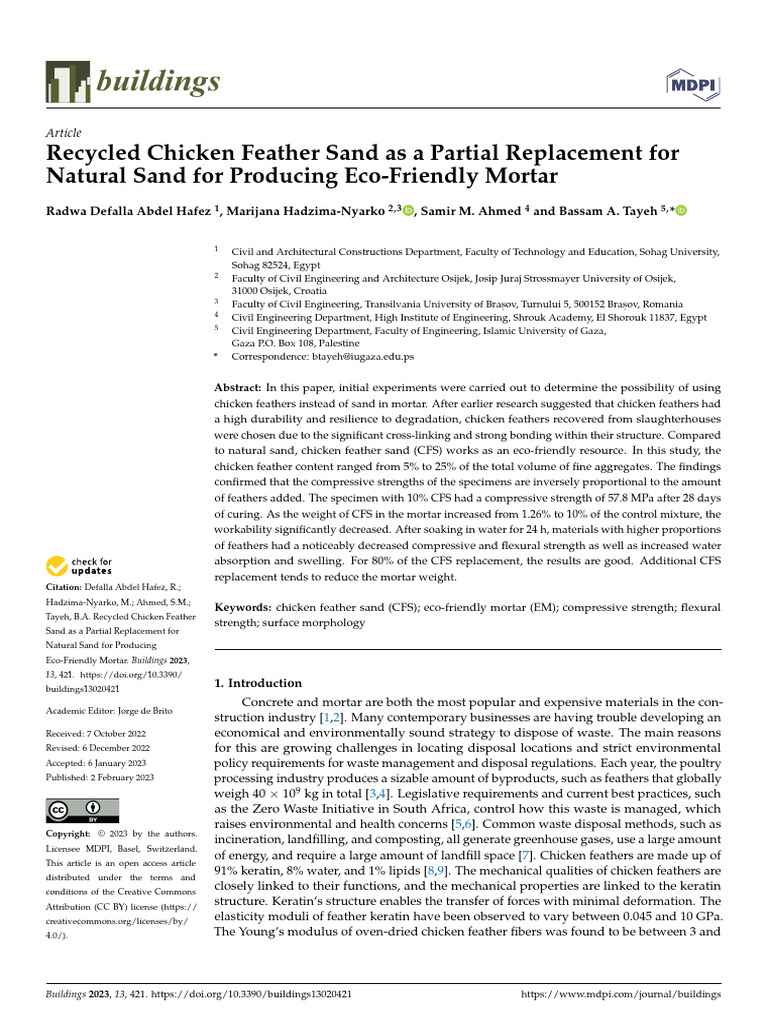 Recycled Chicken Feather Sand in Mortar | PDF | Waste Management ...