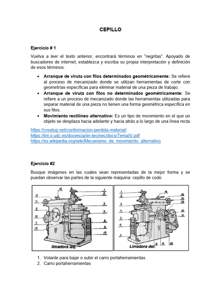CEPILLO | PDF | Mecanizado | Herramientas