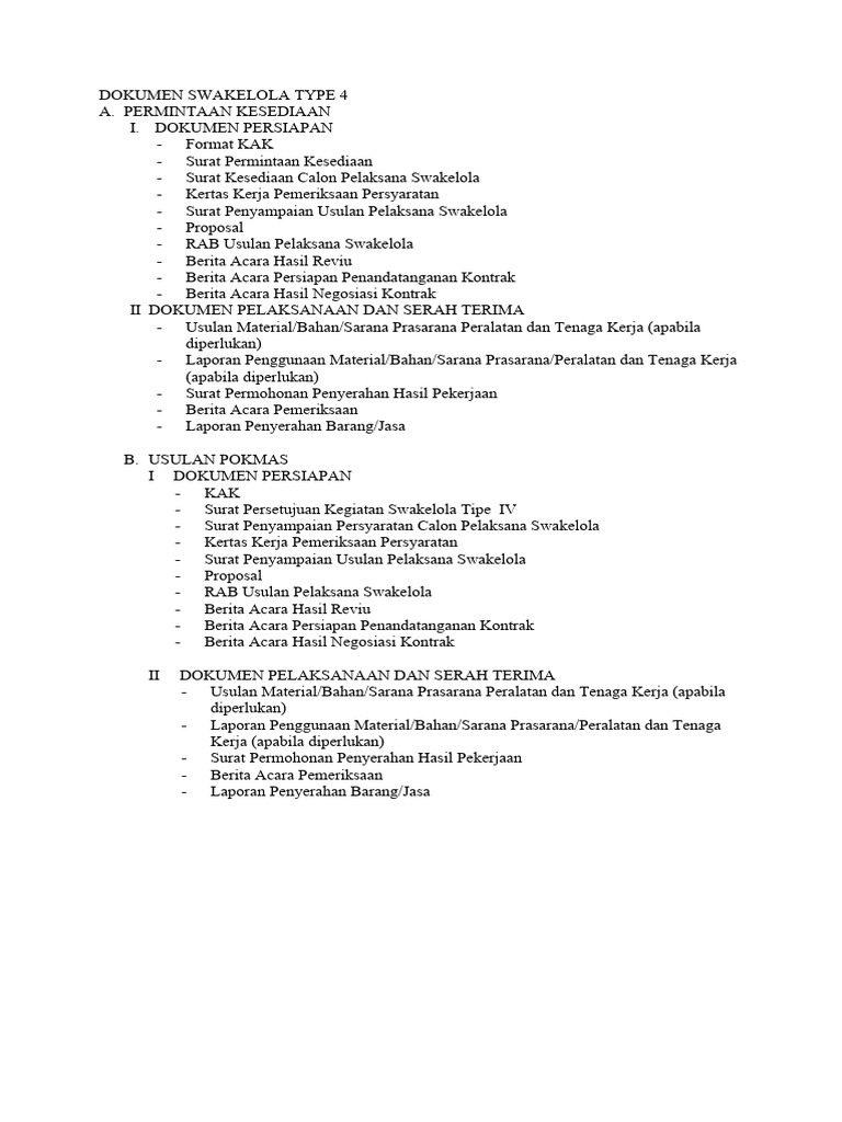 Contoh Dokumen Swakelola Tipe 4 | PDF
