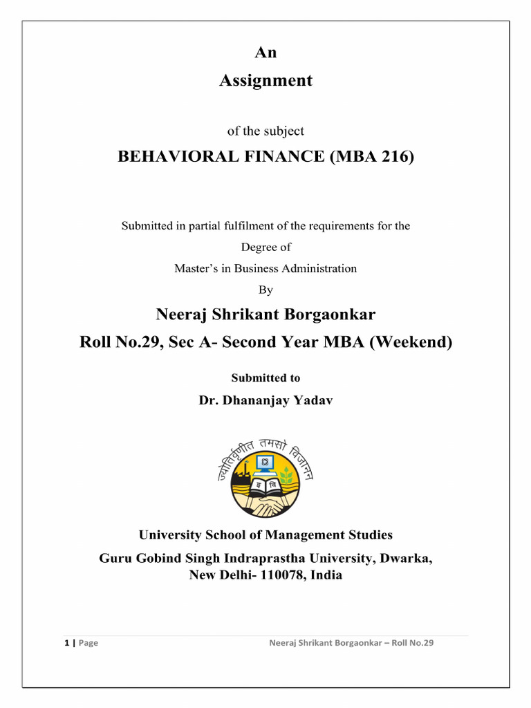 29 - Neeraj Shrikant Borgaonkar - BehavioralFinance | PDF