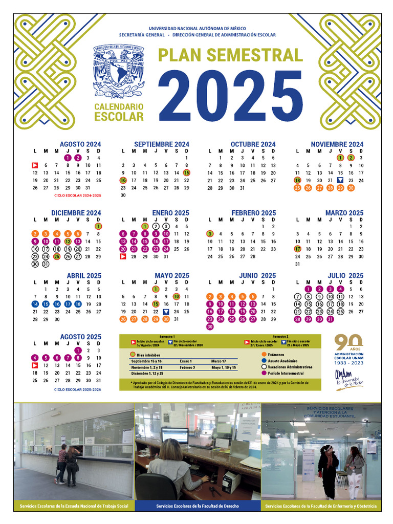 Calendario Plan Semestral 2025 DGAE Fac Psicologia UNAM | PDF
