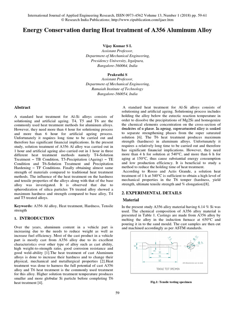 Energy Conservation During Heat Treatment of A356 Aluminum Alloy | PDF ...