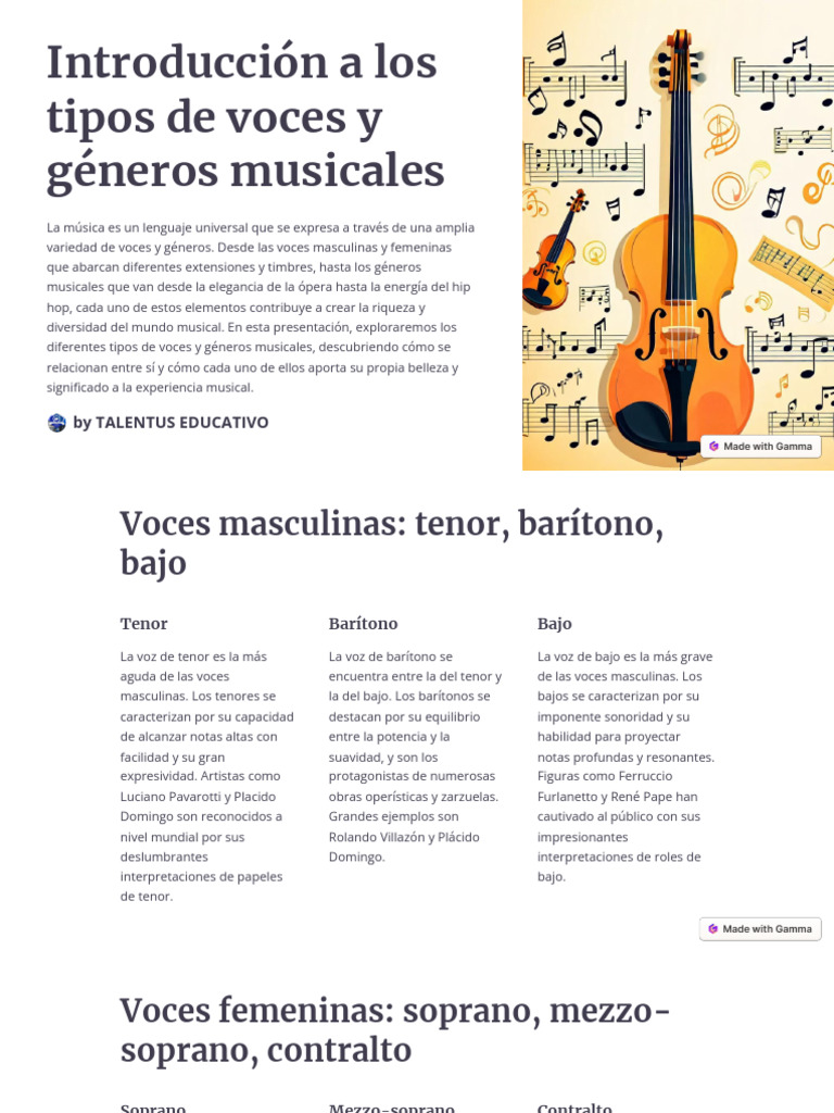 Tipos de Voz y Generos Musicales | PDF | Ópera | Música pop