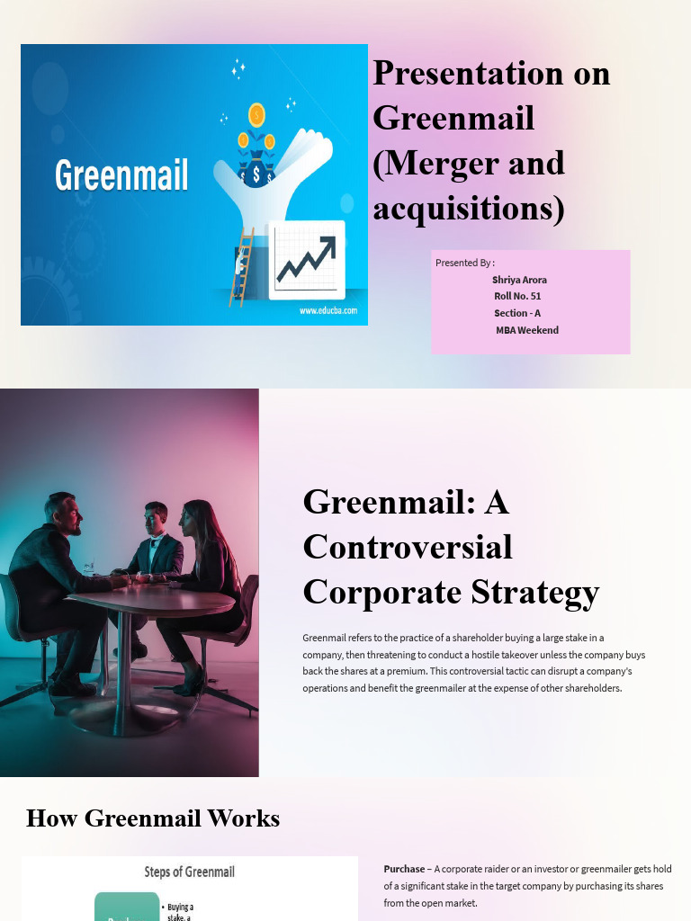 Greenmail A Controversial Corporate Strategy | PDF | Share Repurchase | Takeover
