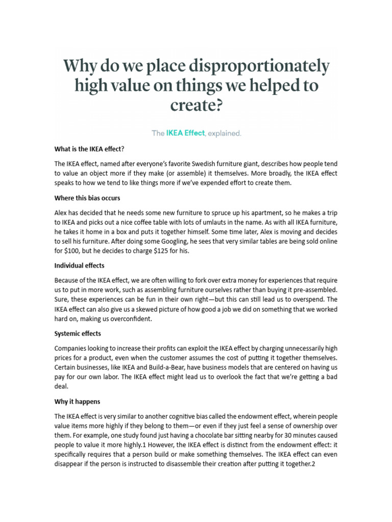 What is the IKEA effect (1) | PDF | Self Efficacy | Psychology