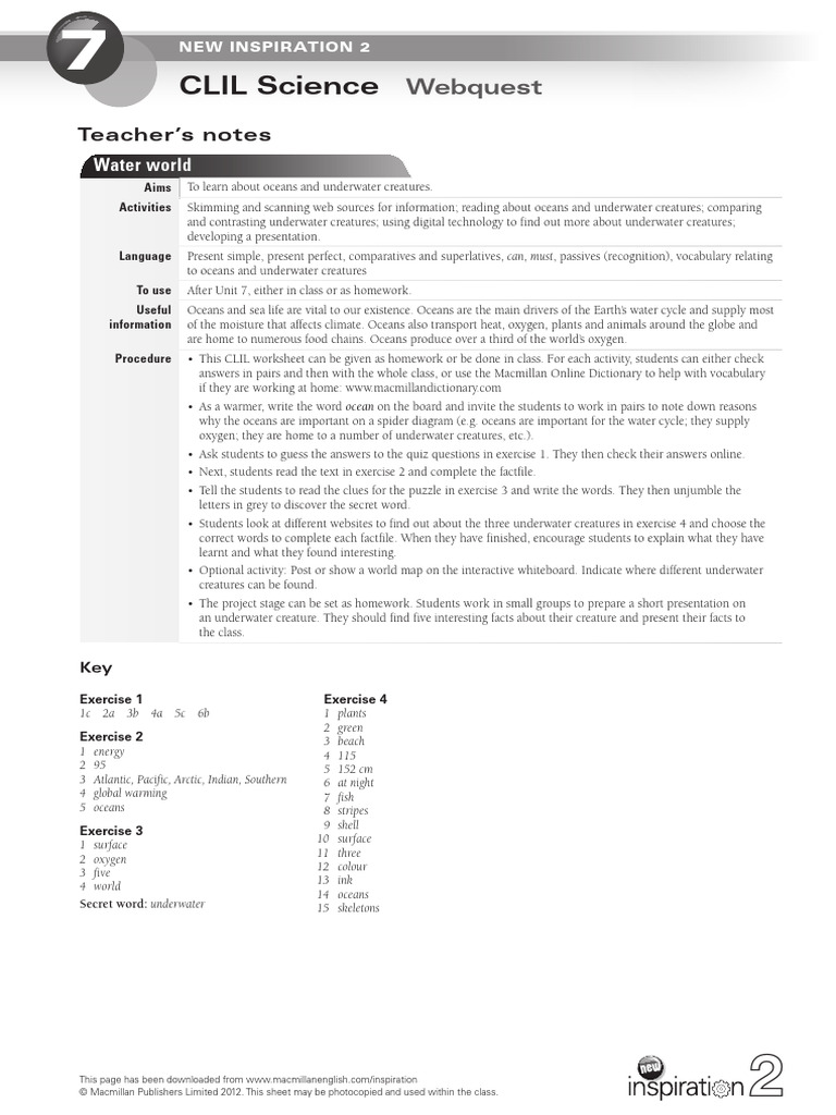 CLIL NI 2 Unit 7 Science TN | PDF | Oceans | Water