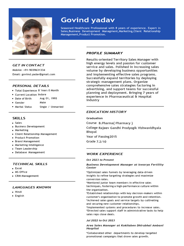 Govind Yadav Resume 2024 | PDF | Sales | Marketing