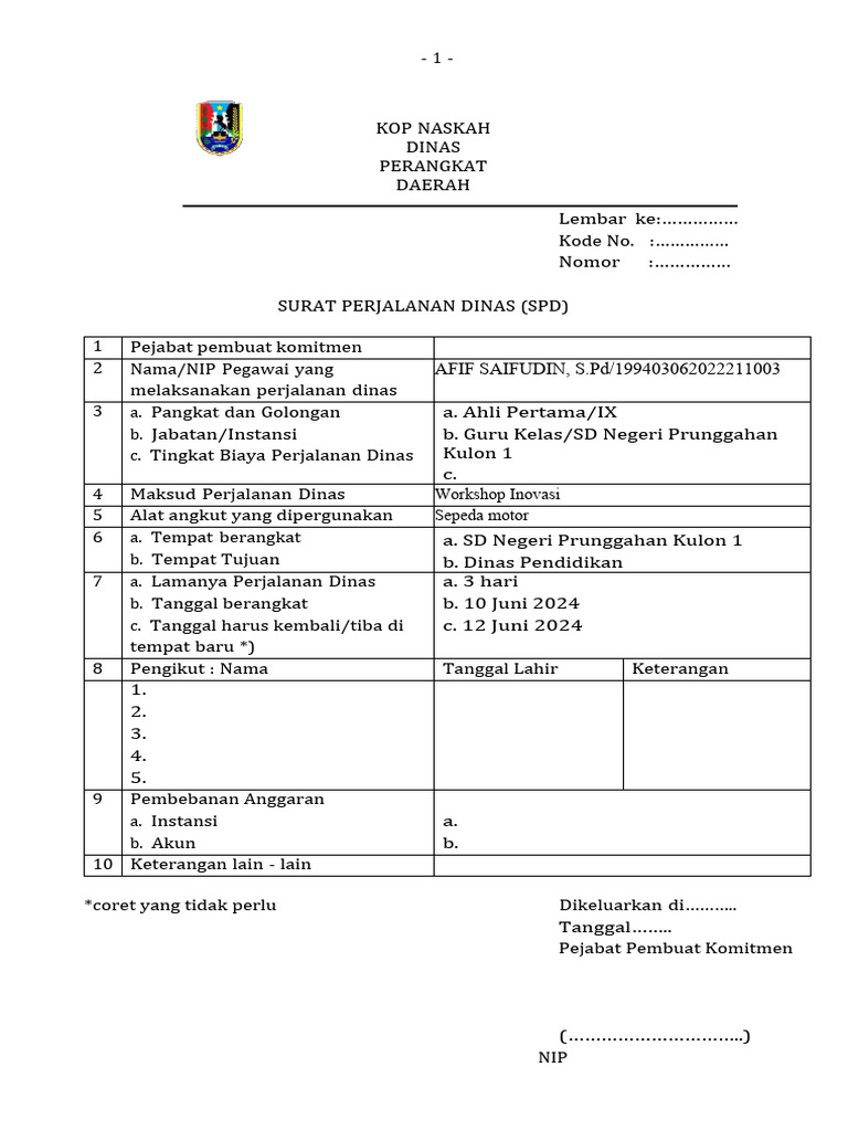 Contoh SPPD | PDF
