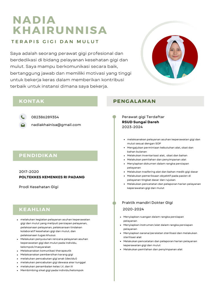 Contoh CV Perawat Gigi Fresh Graduate | PDF