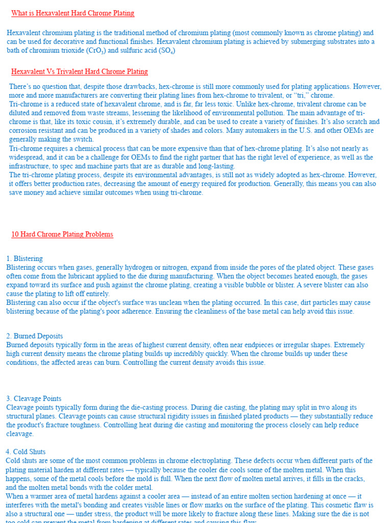 Hexavalent Chromium Plating Defects and Actions | PDF | Metals ...