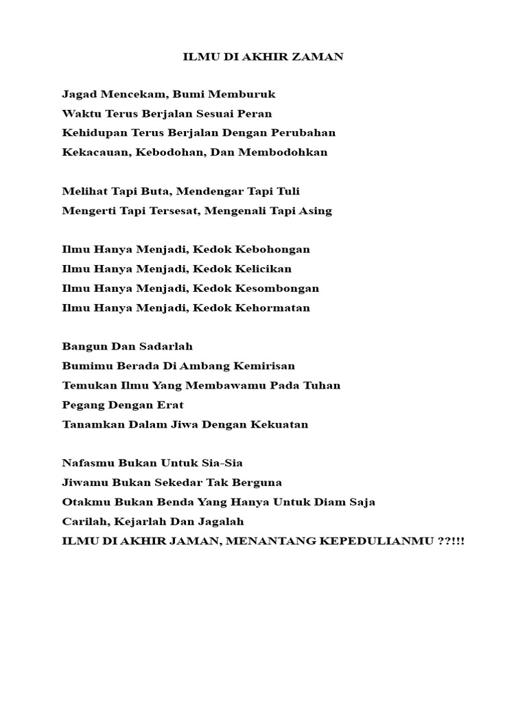 Puisi Ilmu Di Akhir Zaman | PDF