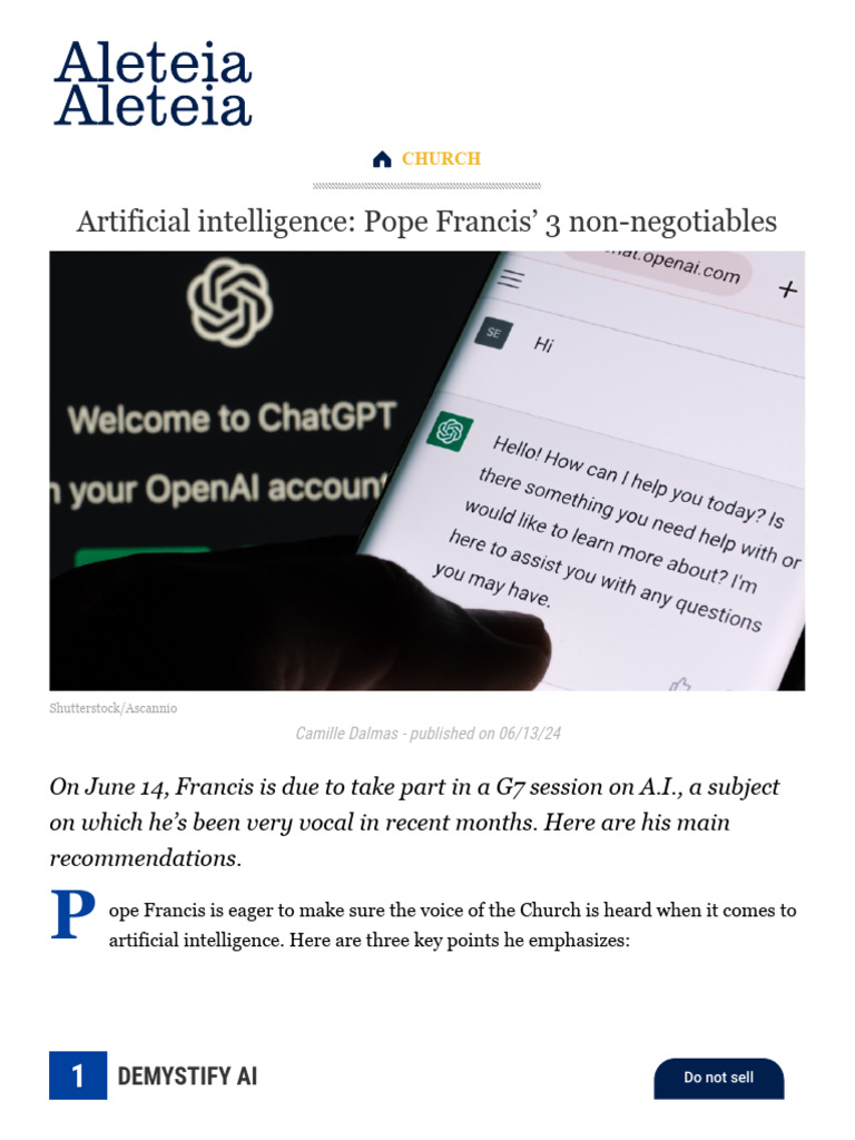 Artificial Intelligence - Pope Francis' Three Non-Negotiables | PDF ...