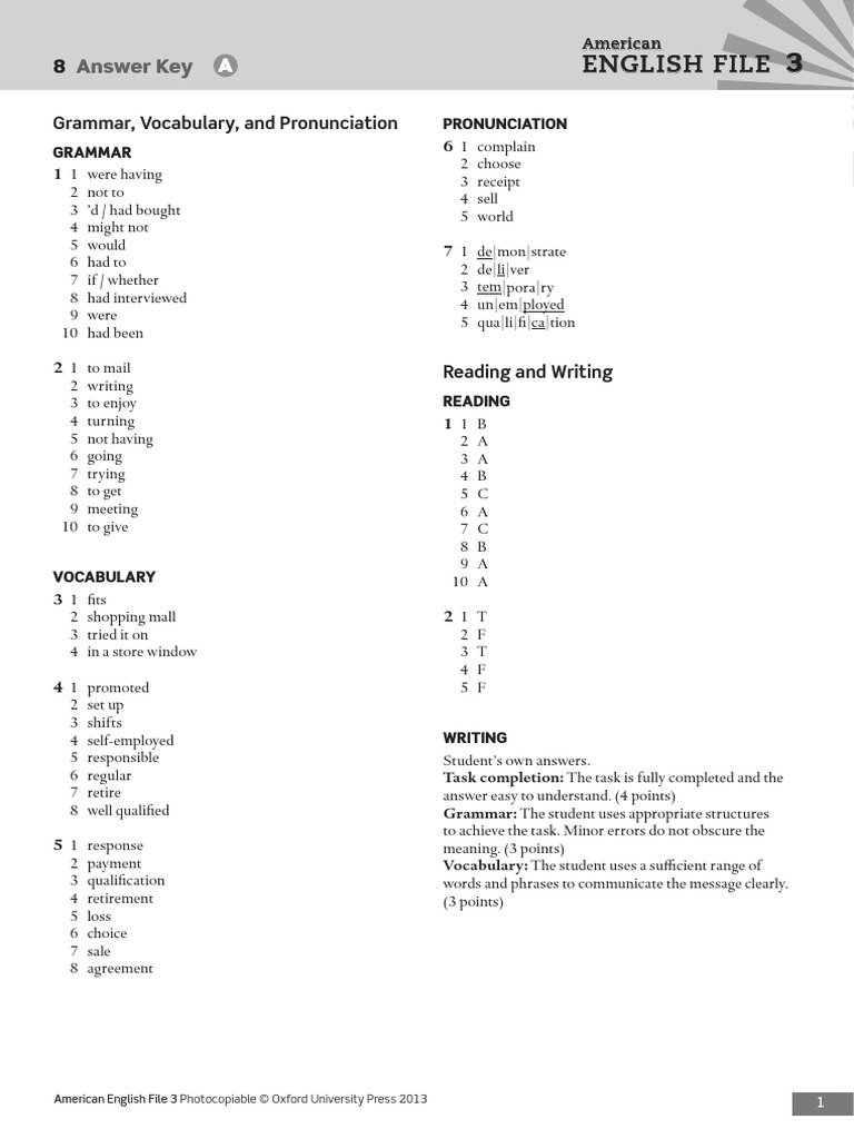 AEF3-File8-A&B-Answer-Key (WWW - Languagecentre.ir) | PDF | English Language | Communication