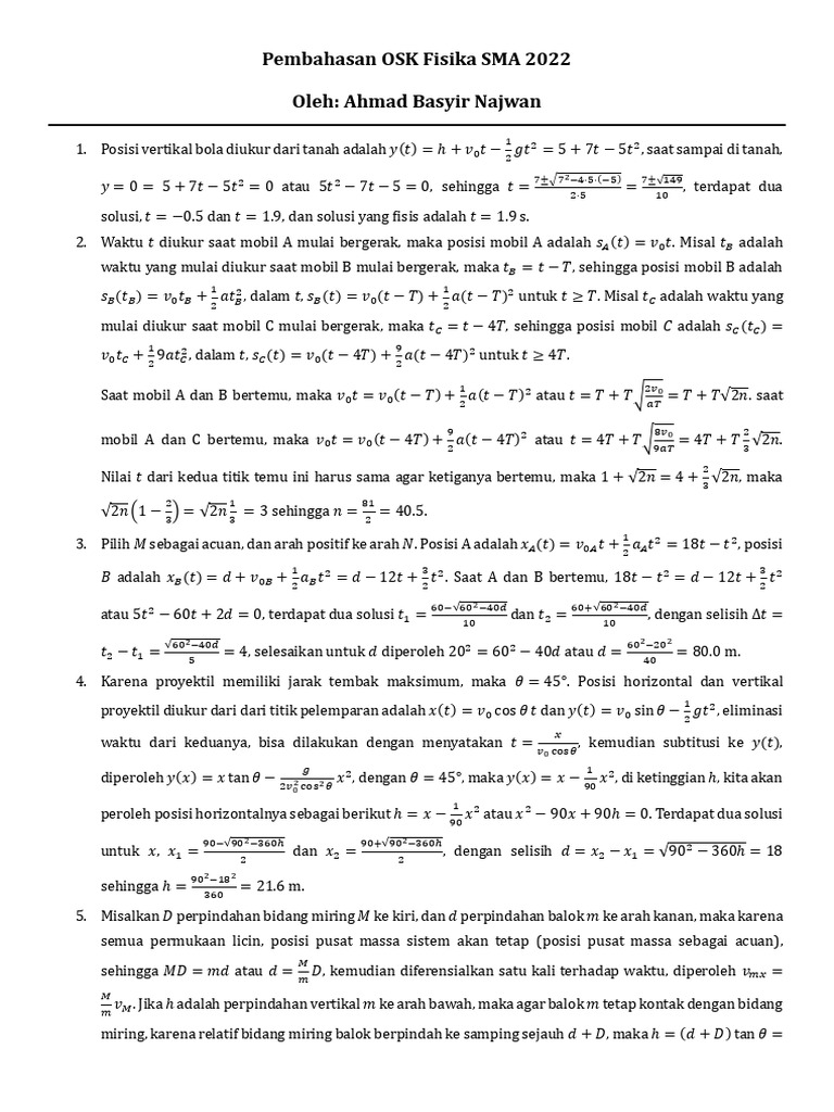 Pembahasan Osk Fisika 2022 1 | PDF