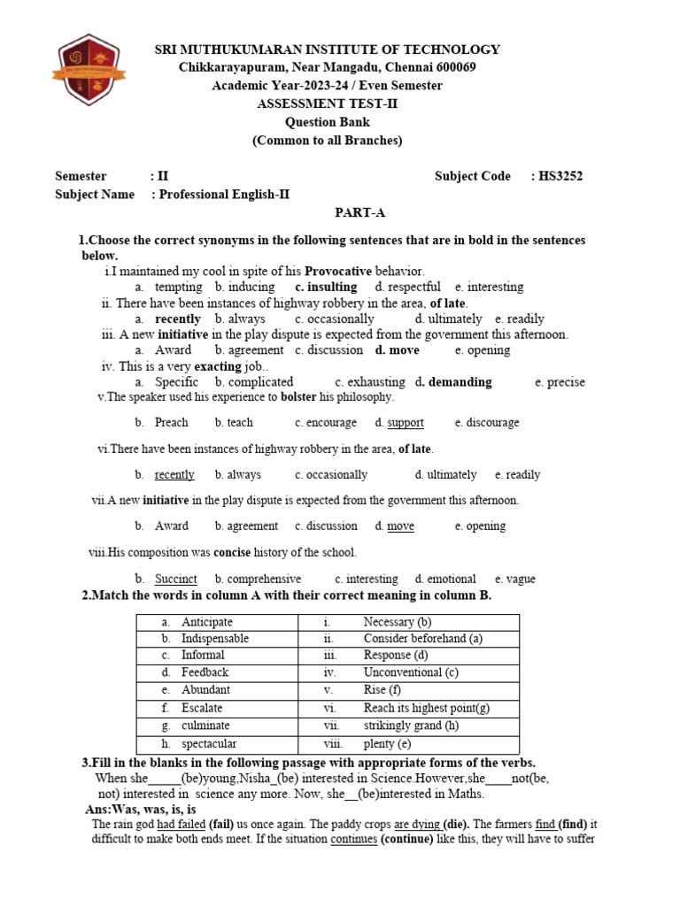 Hs3252 Professional English At-2 QB | PDF | Deforestation | Coins